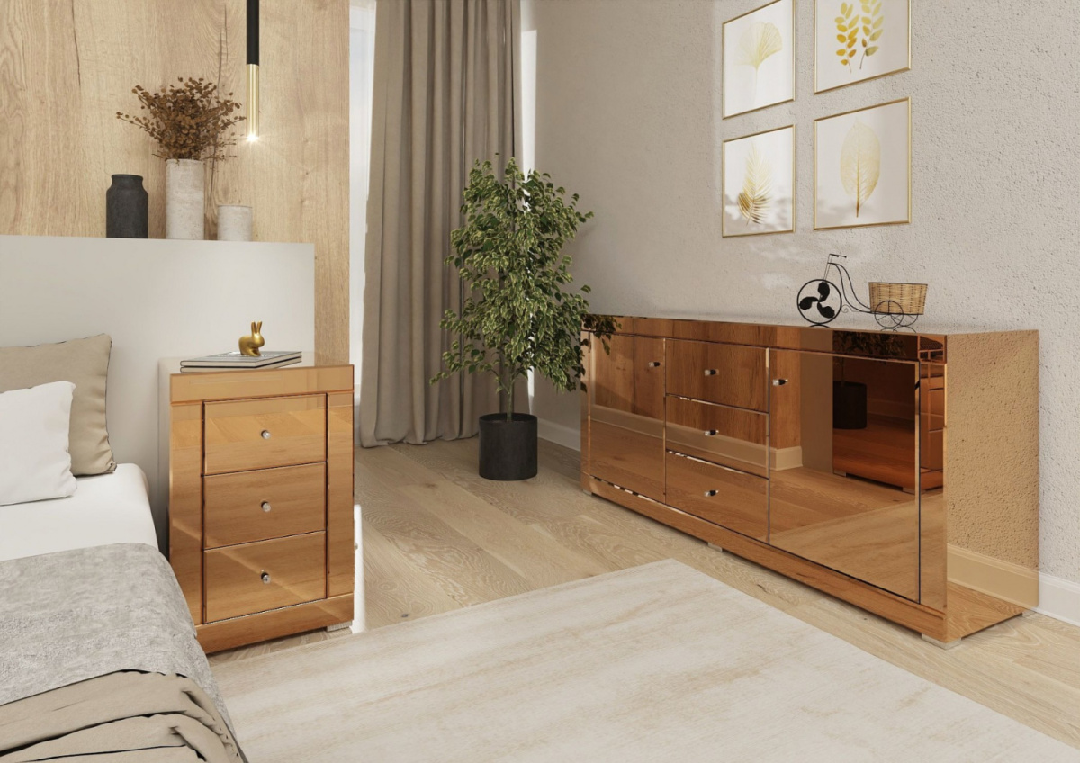 Lustrzana Komoda Miedziane Szkło Marsylia